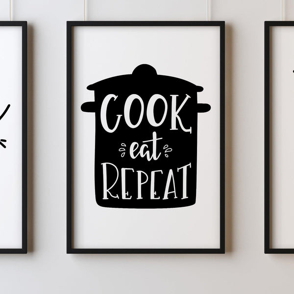 Cook Eat Repeat A4 A3+A2 Posters Wall Art Home – KUZI TEES